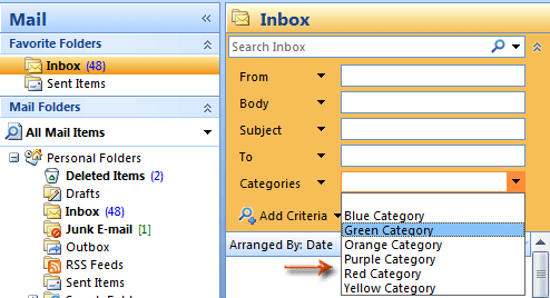 How to view messages (all items) by categories in Outlook?