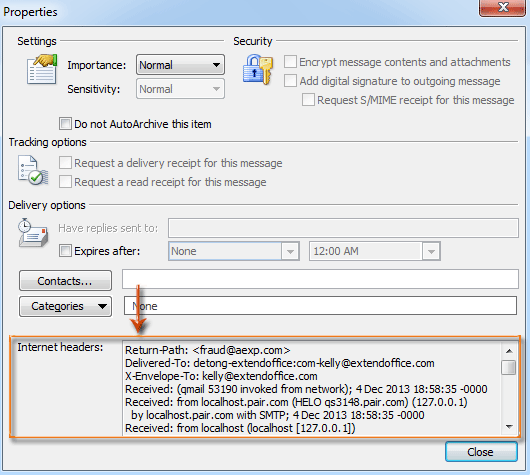 How to get or view the full/internet message headers in Outlook?