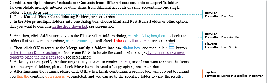 How to accept track changes from specific one user in Word document?
