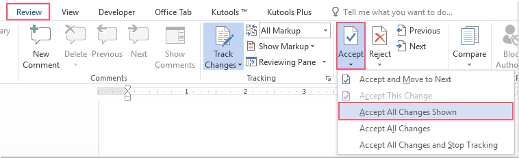How to accept track changes from specific one user in Word document?