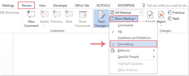 How to accept format track changes only in Word document?