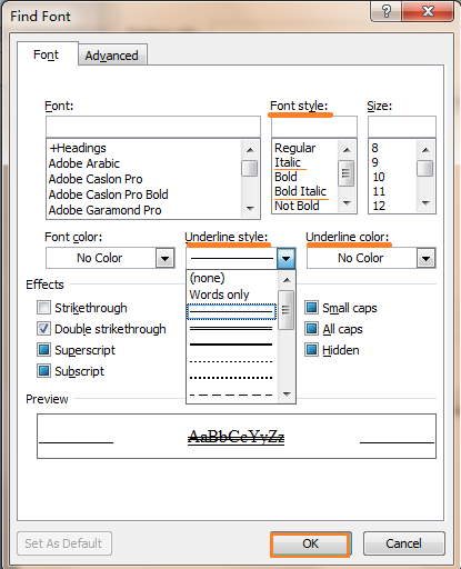 How to replace underline format with italic in Word?