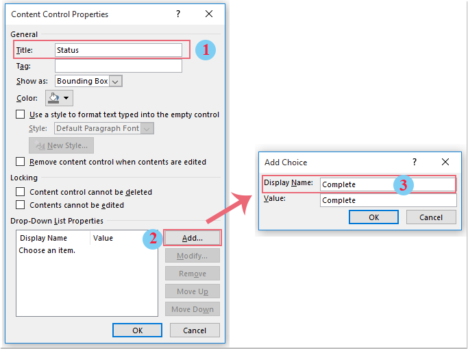 How to insert color coded drop down list in Word table?