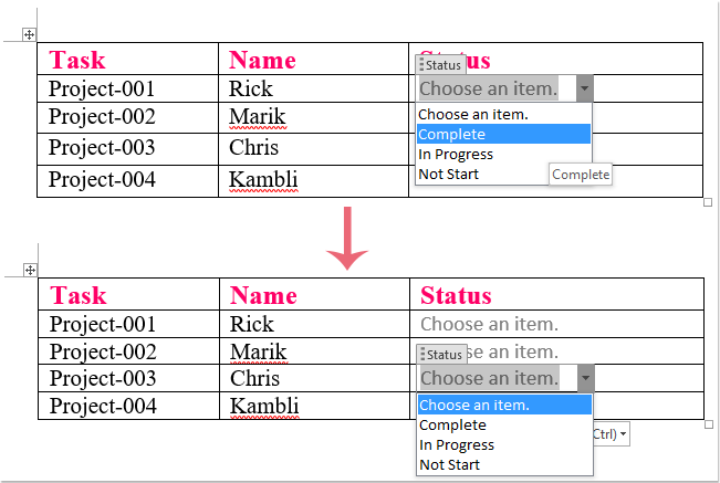 How To Insert Color Coded Drop Down List In Word Table 
