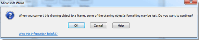 How to convert text box to frame in Word?