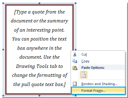 How to convert text box to frame in Word?