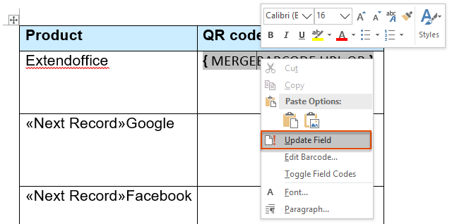 How to create a QR code in a Word document?