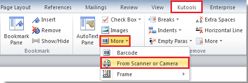 How to insert picture or image from scanner or camera in Word?