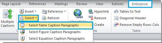 How to select all (table, figure and equation) captions in word?