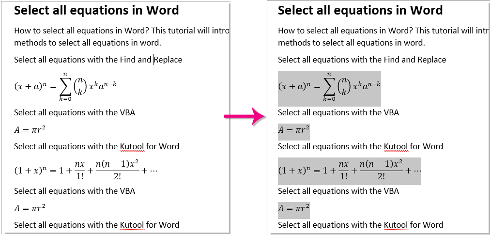 How to select all equations in Word?