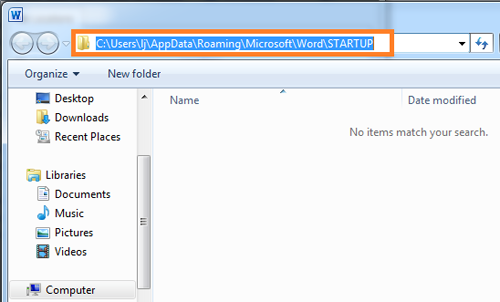 How to find or open Startup folder location in Word?