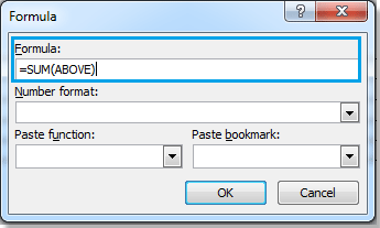 How to insert formula to sum a column or row of table in Word?