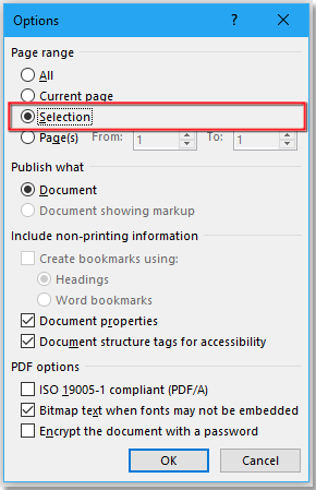 How to export selected pages of a Word document to PDF?
