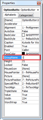 How to group radio buttons in Microsoft Word document?