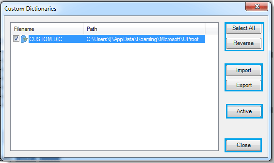 How to export and import multiple custom dictionaries in Word?