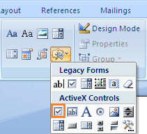How to insert ActiveX control check box in Word?