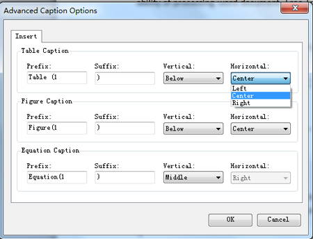 Quickly insert and center the captions for centered inline tables and ...