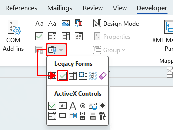 How to insert check box form field in Word documents?