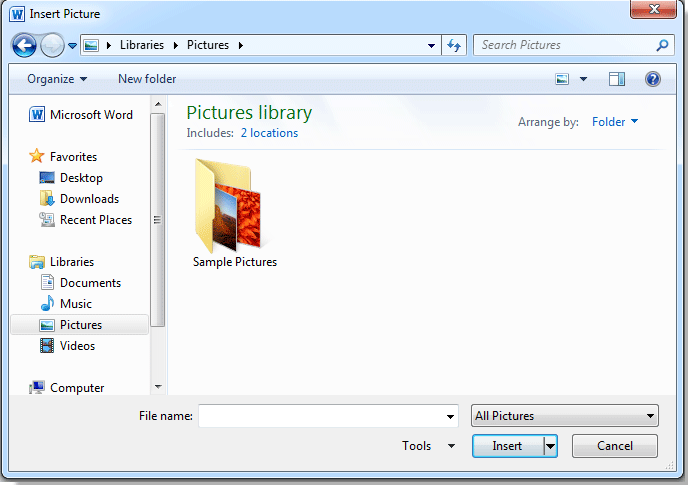 How to import/insert pictures/images from file in Word