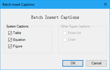 How to insert captions to all tables, figures or equations at once in Word?