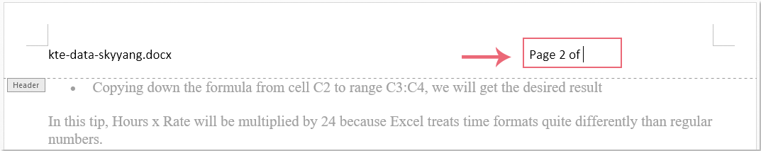 How to insert page x of y formatting page number in Word document?