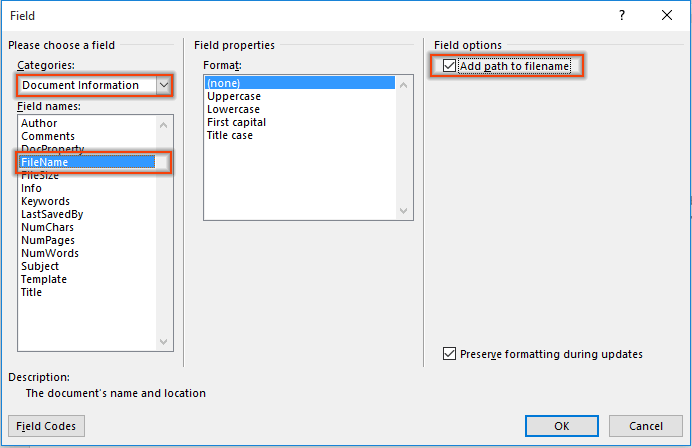 How To Insert File Path And Name Into Documents Footer Or Header In Word 