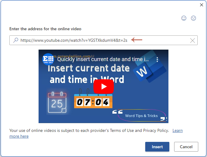 Insert Online or Offline video in Word document – 3 useful ways