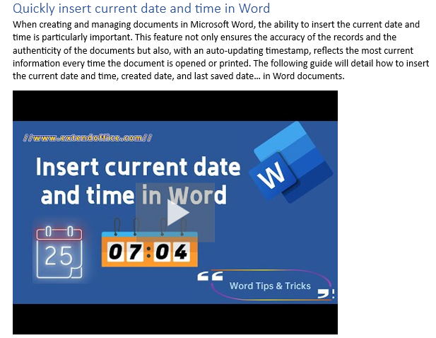 Insert Online or Offline video in Word document – 3 useful ways
