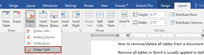 How to remove/delete all tables from a Word document