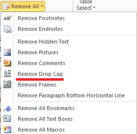 How to remove drop cap in Word?