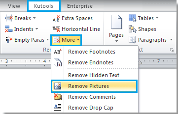 How to remove all pictures from document in Word?