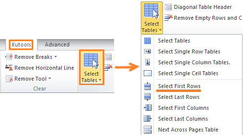 How to select first/last rows or columns of all tables in Word?
