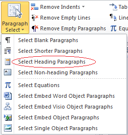 How to select all heading paragraphs in Word?