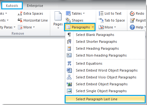 How to select all last lines in paragraphs in Word