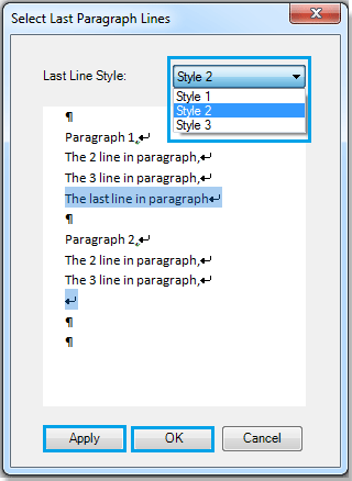 How to select all last lines in paragraphs in Word