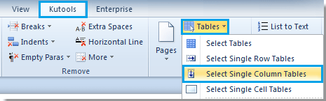 Select all single cell, row, column tables and across page table in Word？