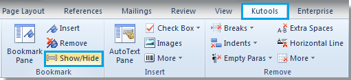 How to quickly show or hide bookmarks in Word?