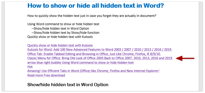 How to show or hide all hidden text quickly in Word?