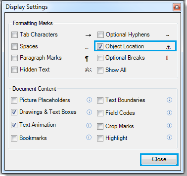 How to show or hide object anchors in Word