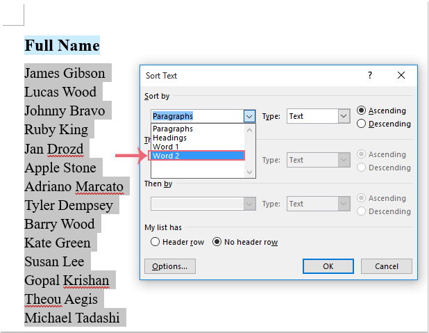 How To Sort Full Names Based On The Last Name In Word Document 