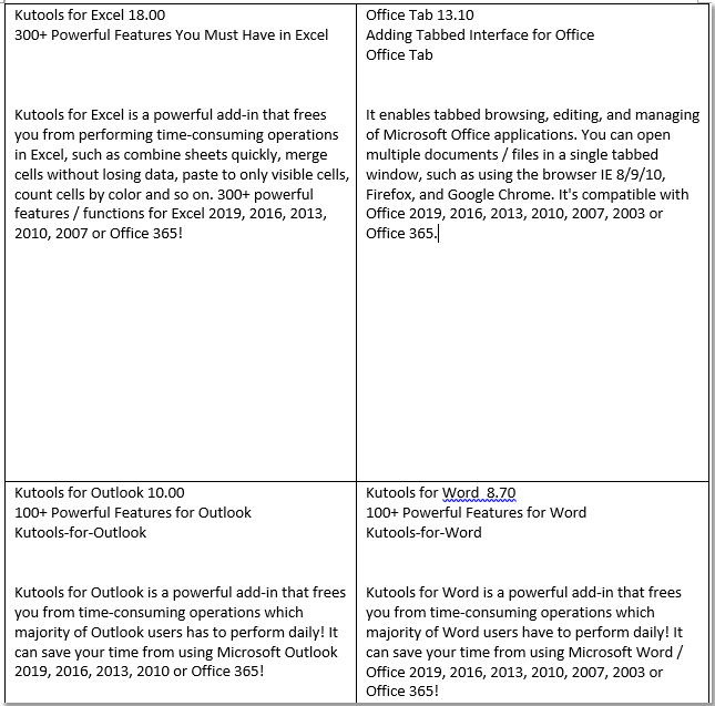How to split a page to 4 quarters in Word document?