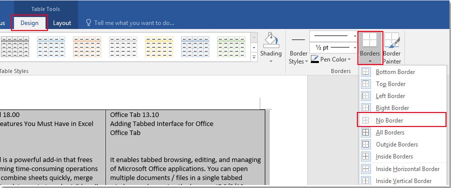 How to split a page to 4 quarters in Word document?