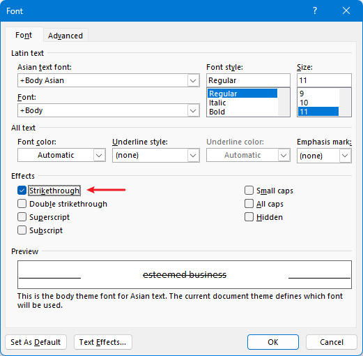 Add strikethrough or cross out text in Word