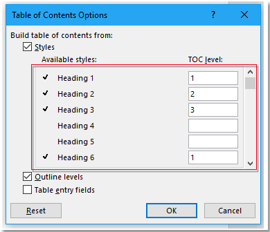 How to create a table of contents link to pages in Word document?