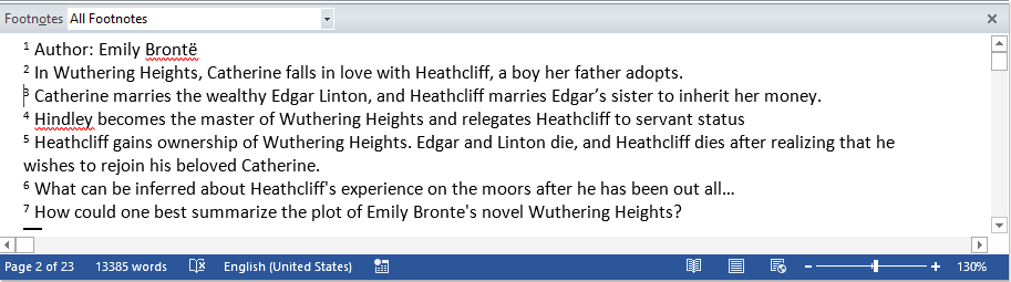 How to view all footnotes from a Word document?