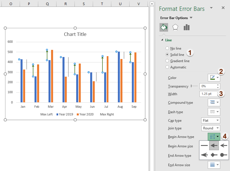 Create arrow variance chart In Excel