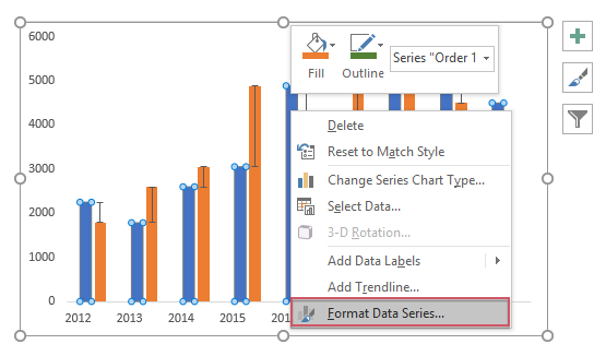 Create a column chart with percentage change in Excel