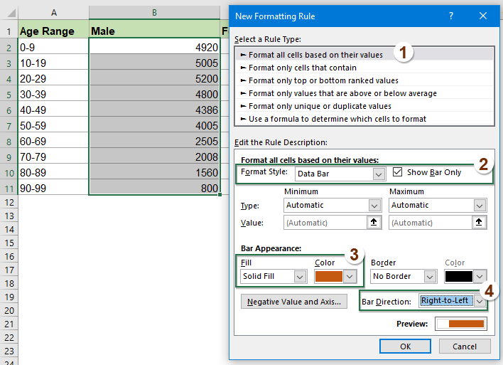 Create population pyramid chart in Excel