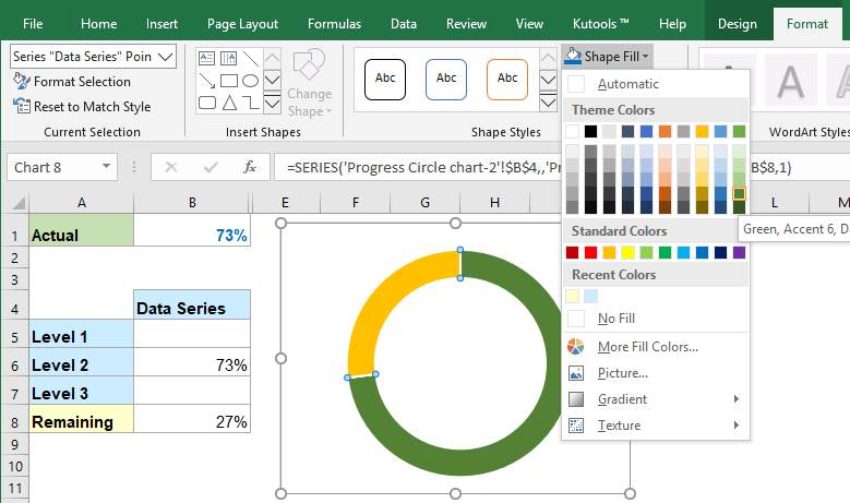 Create progress circle chart in Excel