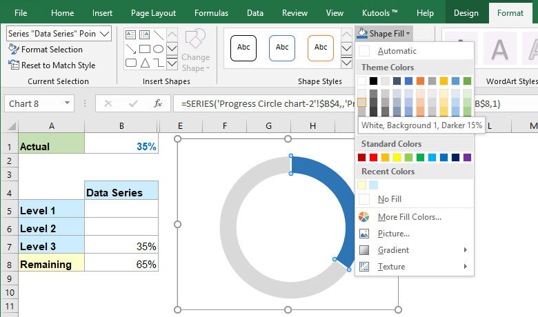 Create progress circle chart in Excel